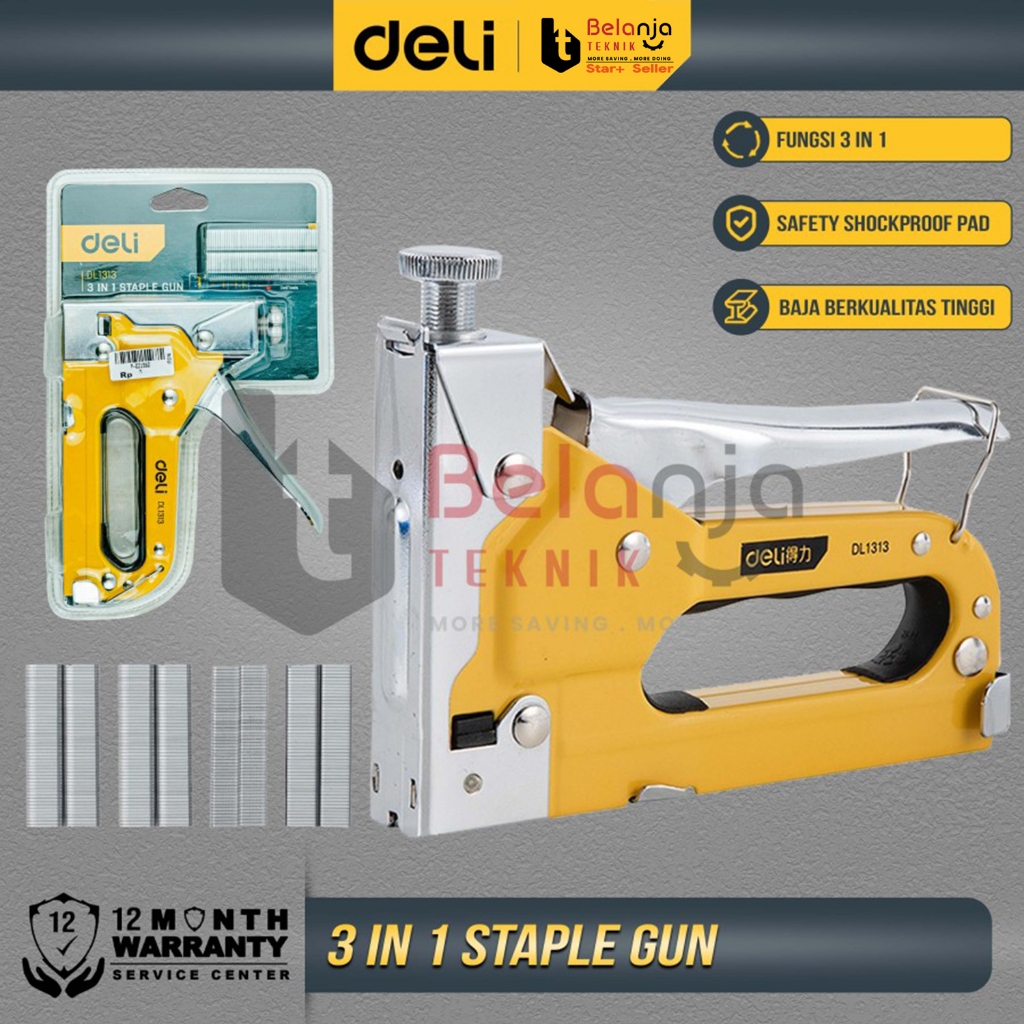Jual Deli Staple Gun Staples Tembak 3 in 1 Chromium Hand Stapler Gun ...