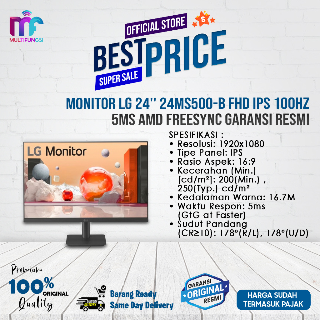 Jual Monitor LG 24'' 24MS500-B FHD IPS 100Hz 5Ms AMD FreeSync Garansi Resmi | Shopee Indonesia