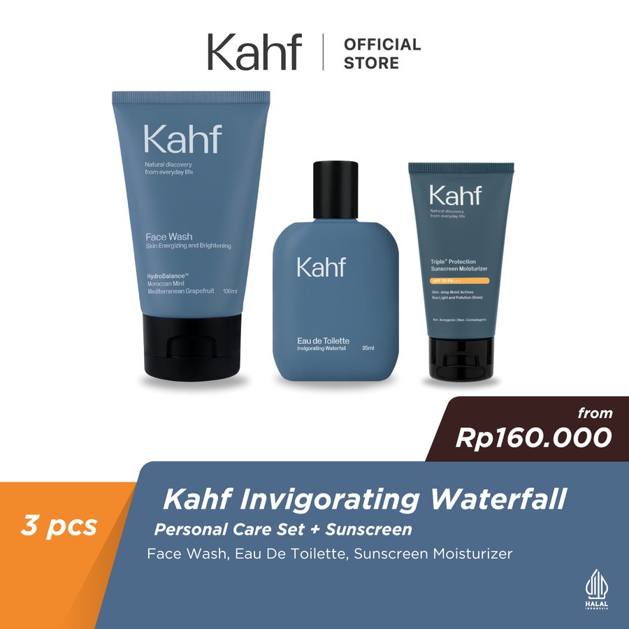 Jual Kahf Invigorating Waterfall Personal Care Set + Sunscreen | Shopee ...