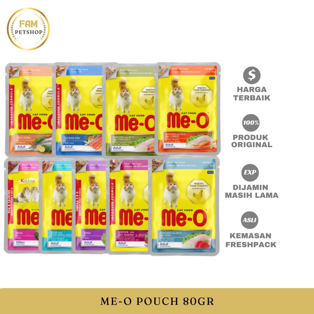 Jual Meo Makanan kucing Basah Cat Food Pouch Wetfood Me-O Sachet 80Gr ...