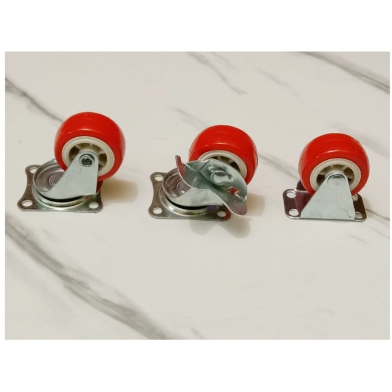 Jual Roda nylon Merah 2" ( Lurus Putar Lock ) | Shopee Indonesia