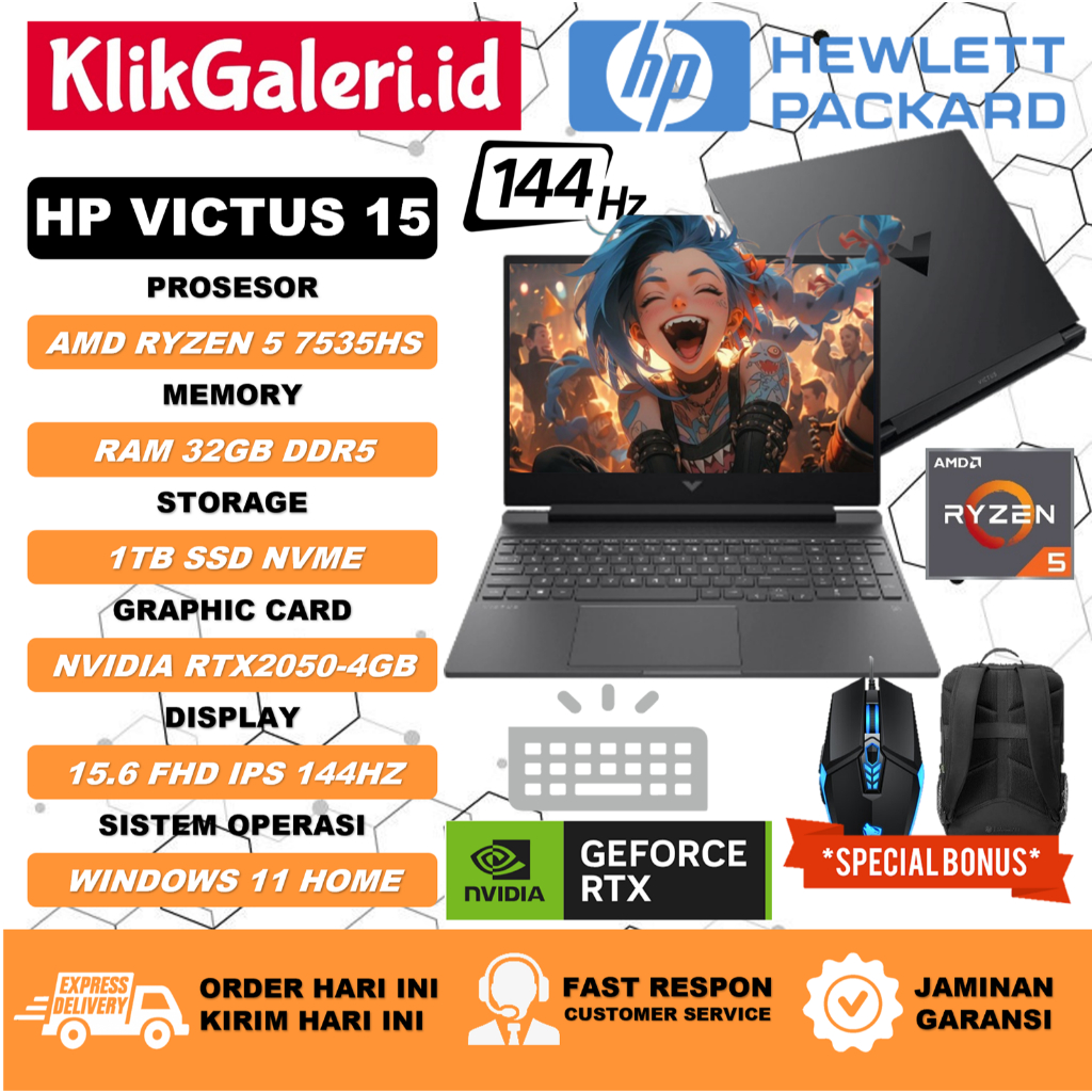 Jual Spesial Promo Laptop Gaming HP Victus 15 Amd Ryzen 5 7535HS RTX ...