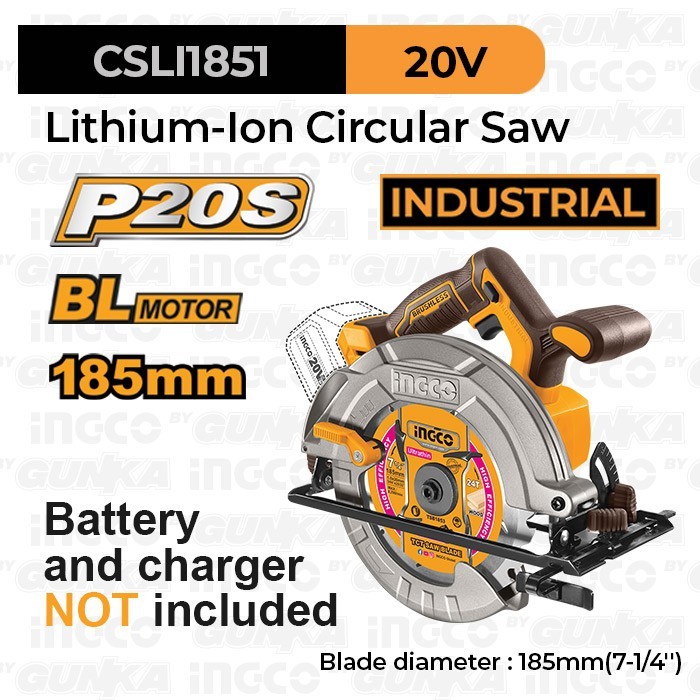 Jual P20S Cordless Brushless Circular Saw (7 1/4”) INGCO CSLI1851 ...