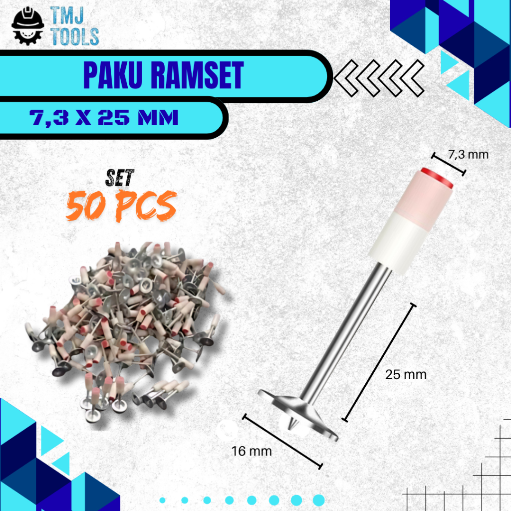 Jual Paku Ramset 50 pcs 7,3mm x 25mm Paku Tembak Rivet Beton Stampset ...