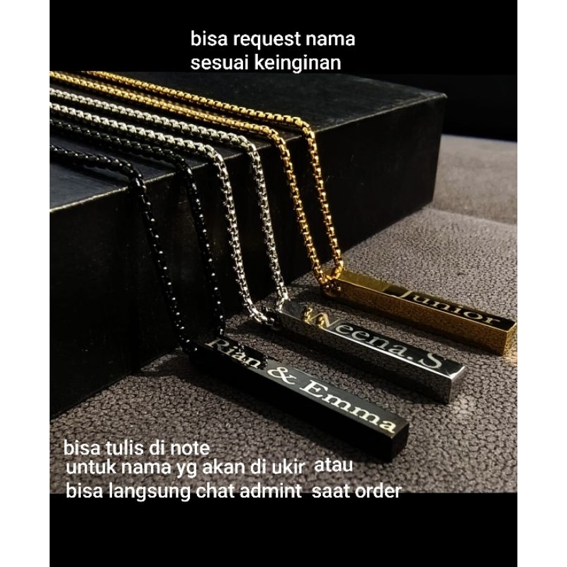 Jual kalung titanium ukir nama leontin balok | Shopee Indonesia