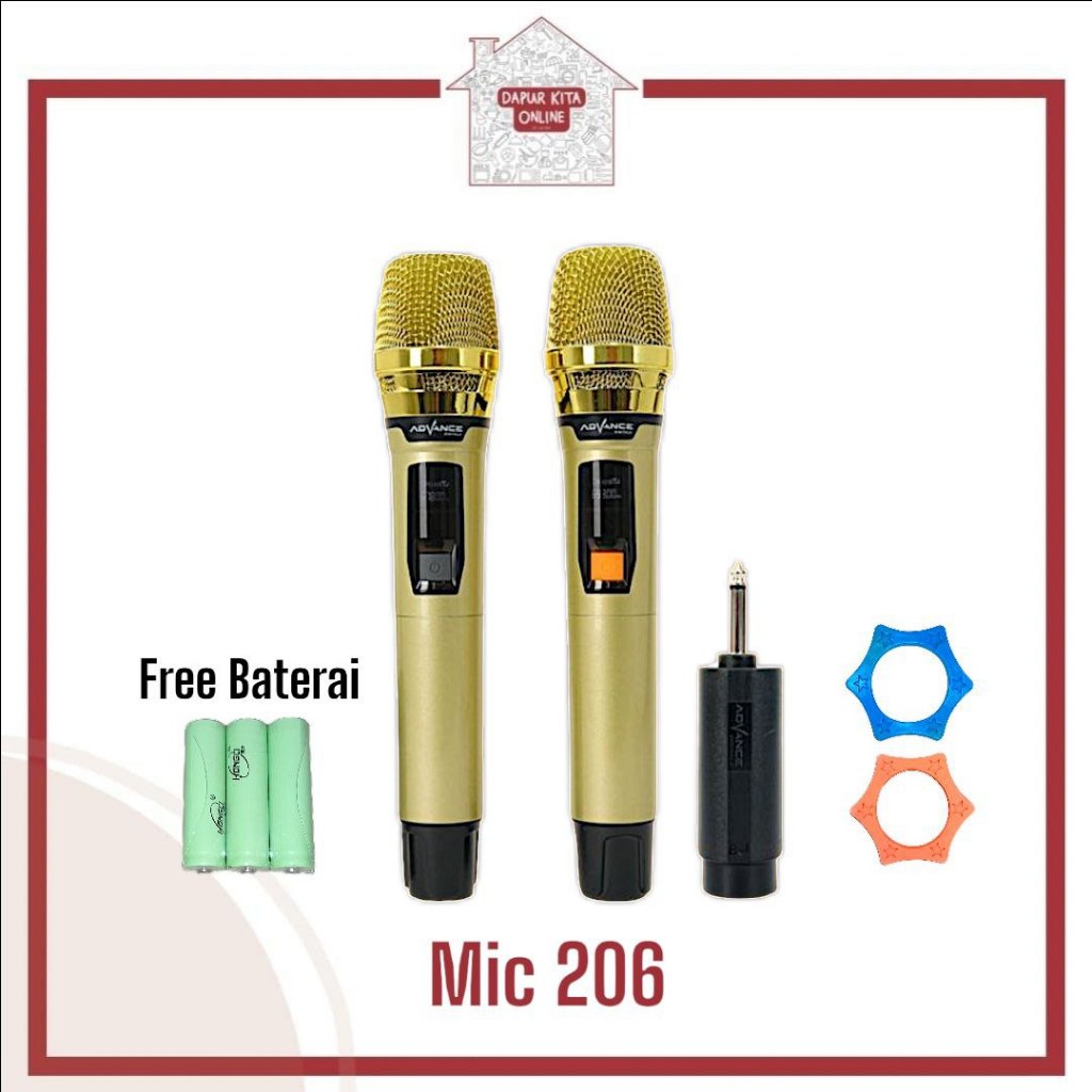 Jual ADVANCE Professional Microphone MIC-206 Mic Wireless Mikrofon ...