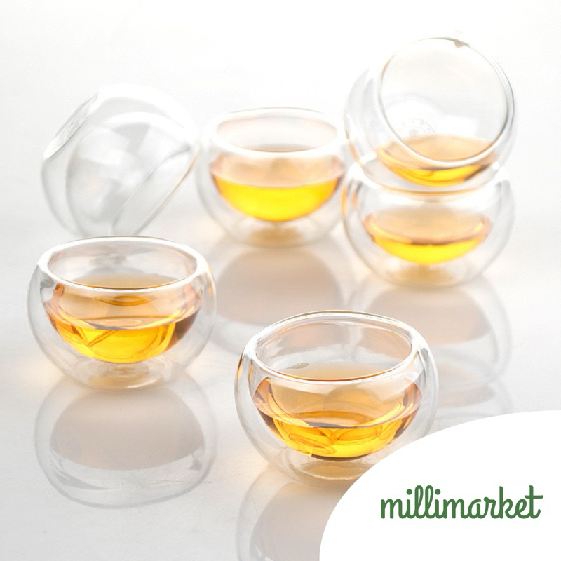 Jual [MILLI] BOROSILICATE DOUBLE WALL GLASS / Gelas kaca borosilikat dua lapis / gelas cangkir ...