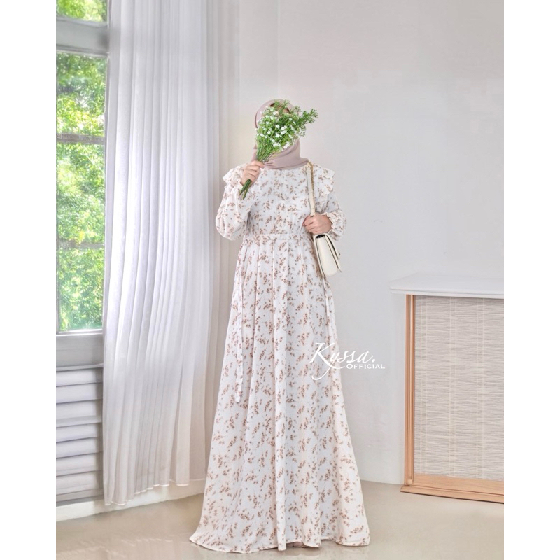 Jual Fara dress gamis motif bunga tali pinggang lepas pasang | busui ...