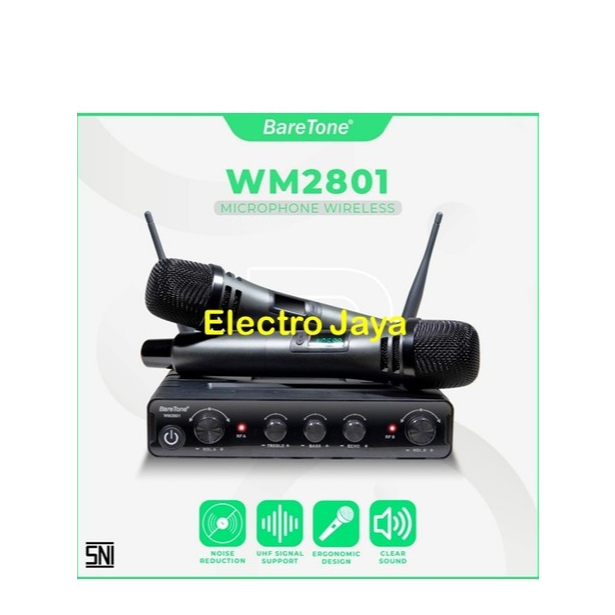 Jual MIC BARETONE WIRELESS WM2801 ORIGINAL BERGARANSI RESMI 1 SET ISI 2 ...