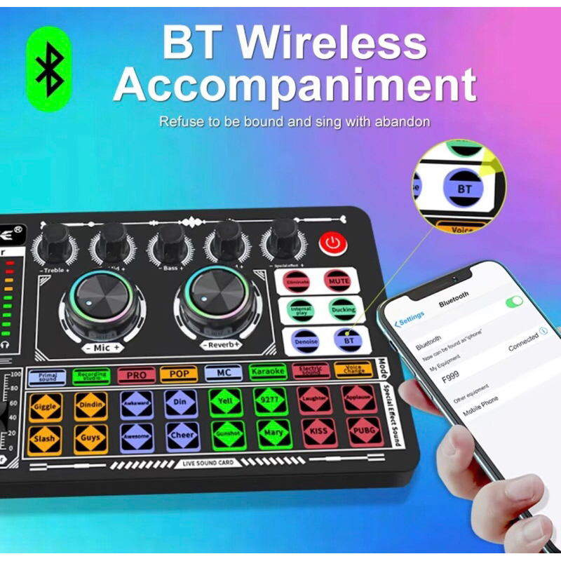 Jual soundcard f999 sound card microphone sound audio mxer bluetooth ...