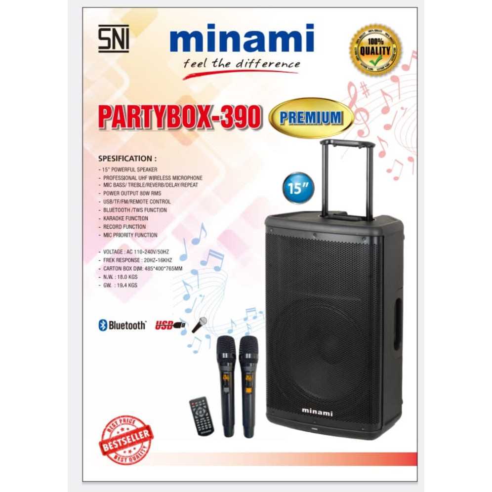 Jual Speaker Portable MINAMI Partybox PB 390 PREMIUM 15 Inch Mic ...