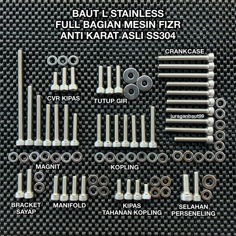 Jual BAUT L STAINLESS FULL MESIN CRANKCASE BLOK KANAN KIRI FIZR FIZ R F1ZR ANTI KARAT SS304 ...