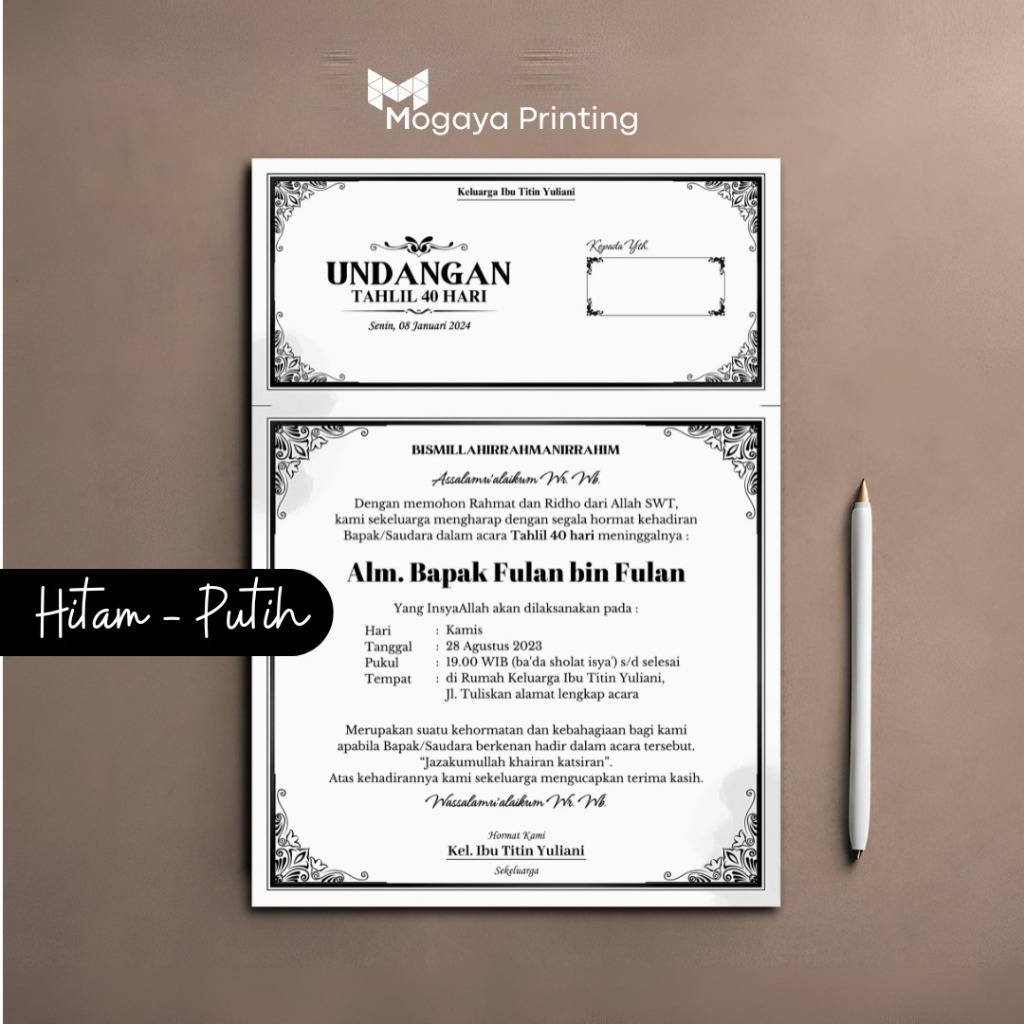 Jual Undangan Tahlil Tahlilan Haul Kenduri Kematian 7 40 100 1000 Hari ...