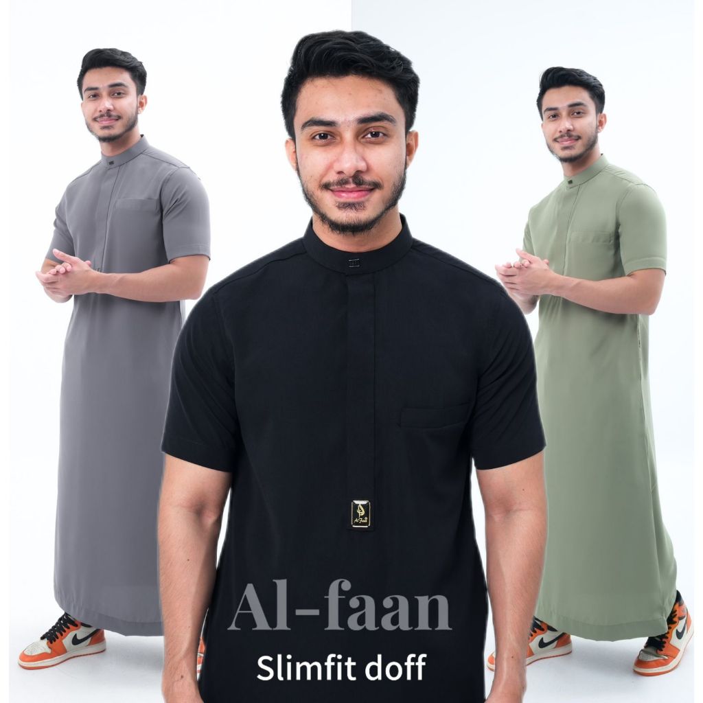 Jual Jubah pria slimfit pendek gamis pria jubah muslim pria lengan pendek jubba alfaan alzan ...