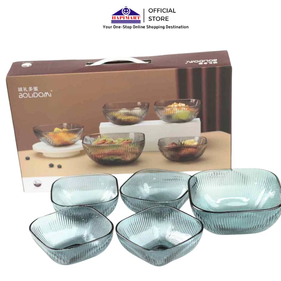 Jual 5 IN 1 Mangkuk Kaca Murah/ 5 Set Bowl dan Mangkuk sedang Bening ...
