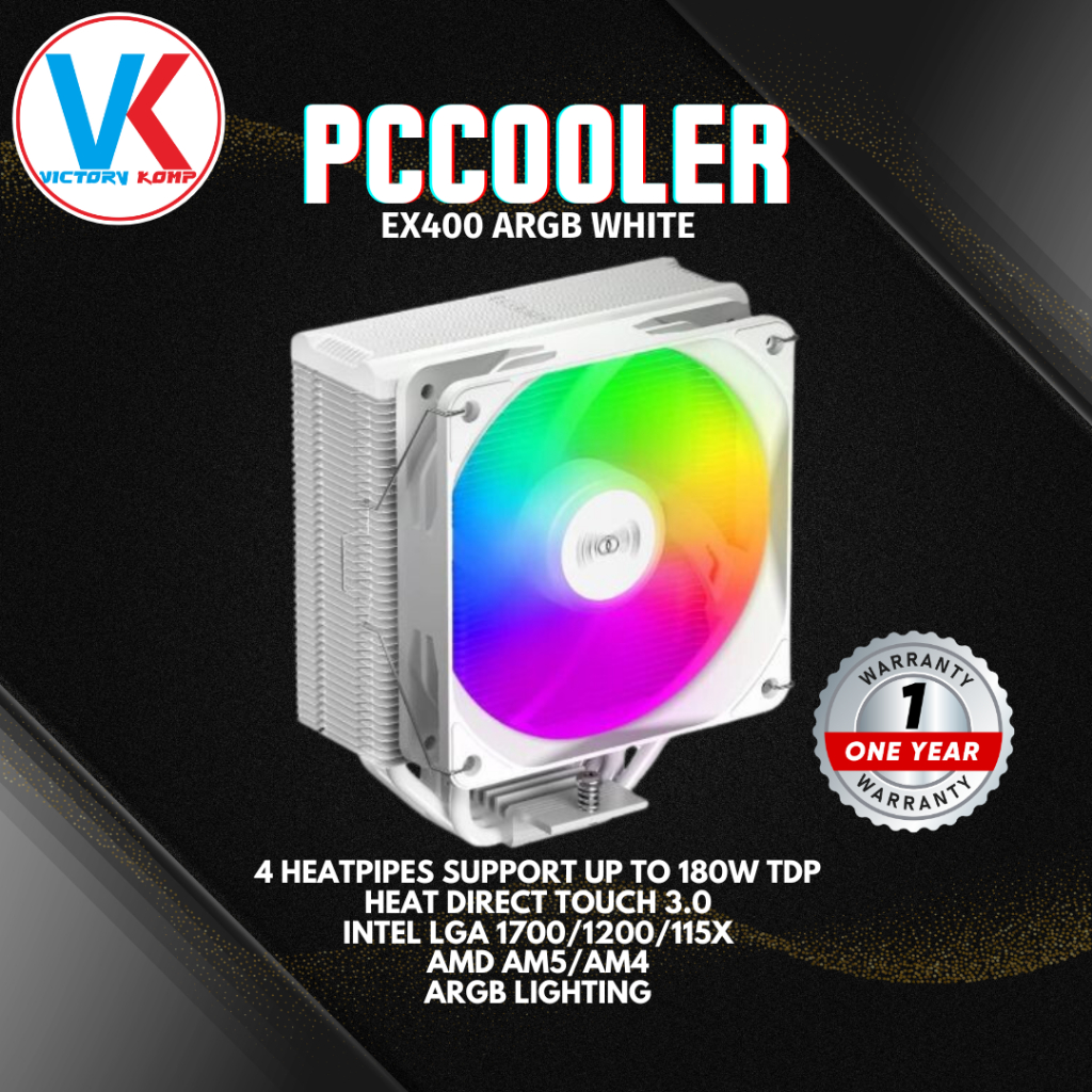 Jual PCCooler EX400 ARGB White CPU Cooler HSF Tower (Intel/AMD) TDP 180 ...