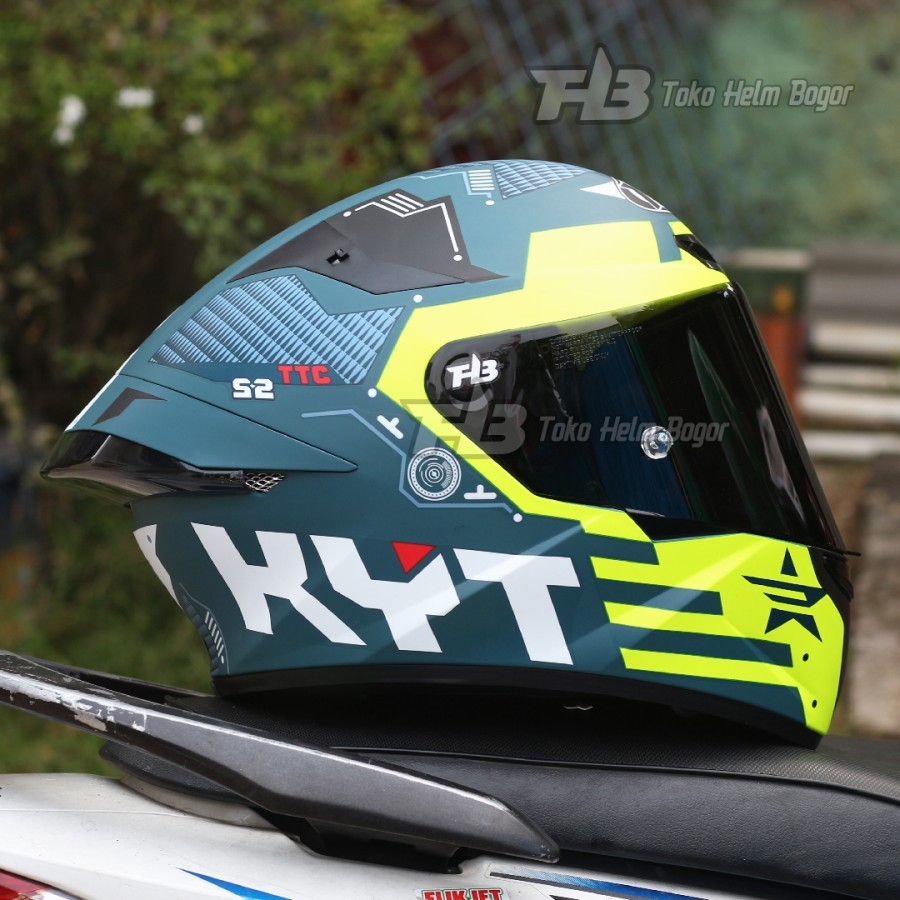 Jual KYT TT Course FUSELAGE Matt Green Yellow visor DARKSMOKE spoiler 3D | Shopee Indonesia