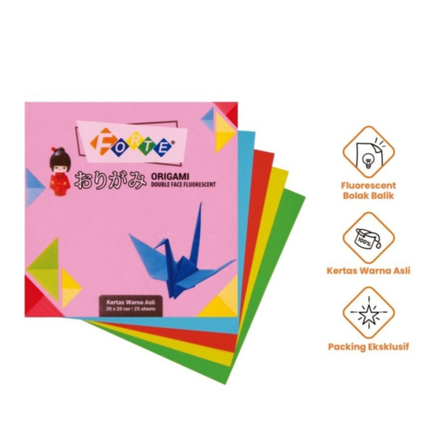 Jual Kertas Origami/ Kertas Lipat Berwarna 2 Sisi Forte Uk. 20 x 20 (25 ...