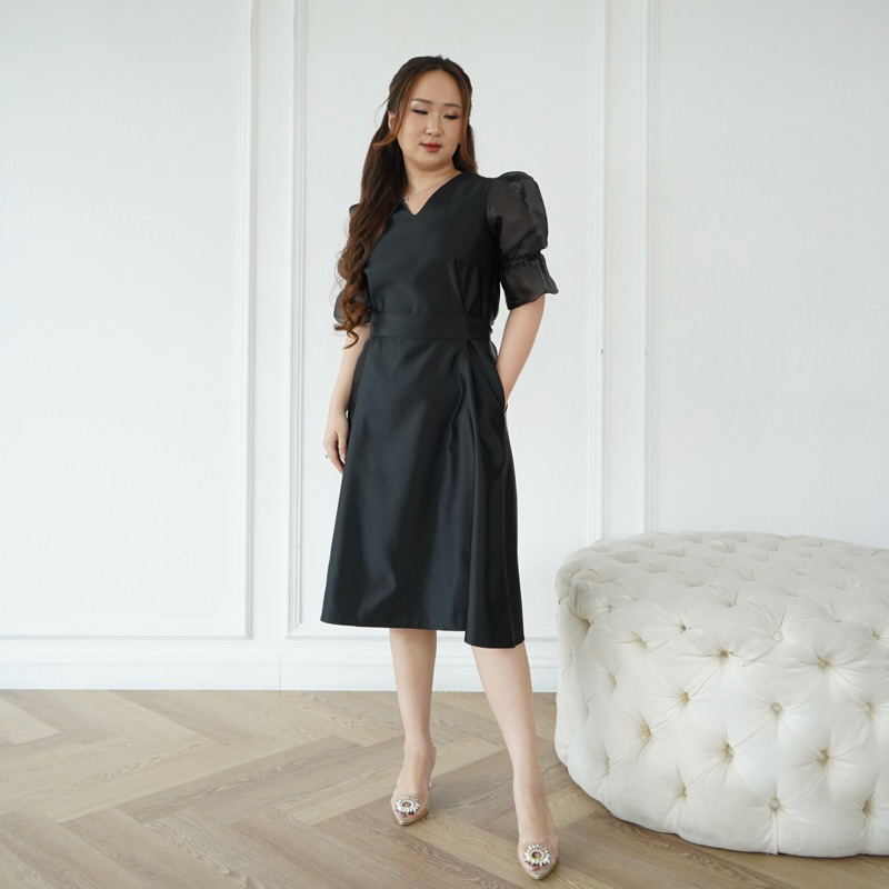 Jual Bea Dress Midi VNeck Lengan Balon A Line Bumil Friendly Dres ...