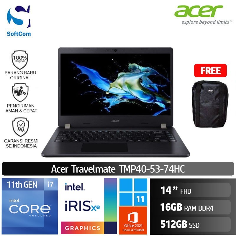 Jual Acer Travelmate TMP40 53 74HC i7 1165G7/16GB/512GB SSD/14" FHD/W11 ...