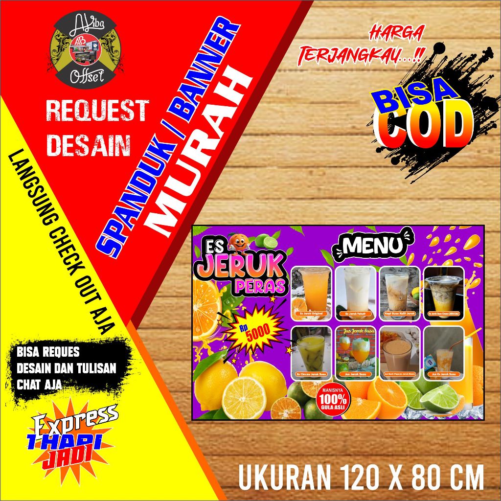 Jual SPANDUK BANNER CUSTOM ES JERUK PERAS MENU UKURAN 120X80CM | Shopee ...