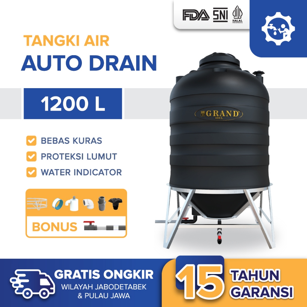 Jual Tangki Toren Tandon Air Auto Drain 1200 Liter Bebas Kuras Anti ...