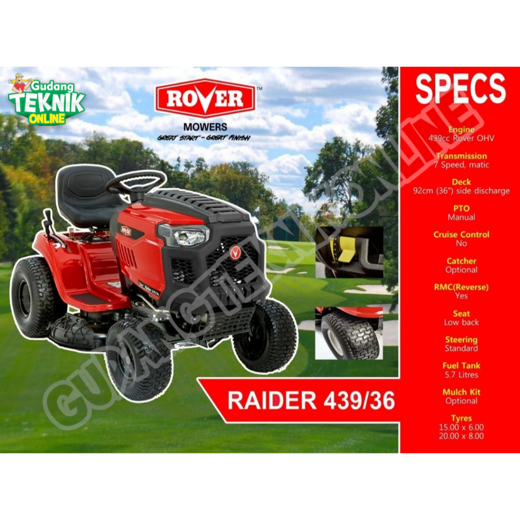 Jual RAIDER Mesin Potong Rumput MOBIL RAIDER 439 36" ROVER / Mesin ...