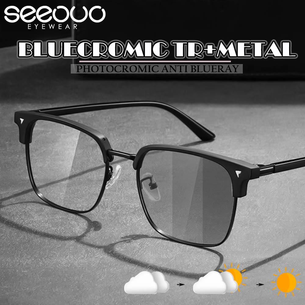 Jual Seeouo Kacamata Bluecromic Antiradiasi Blueray Photocromic Model Kotak Half Stylish Metal ...