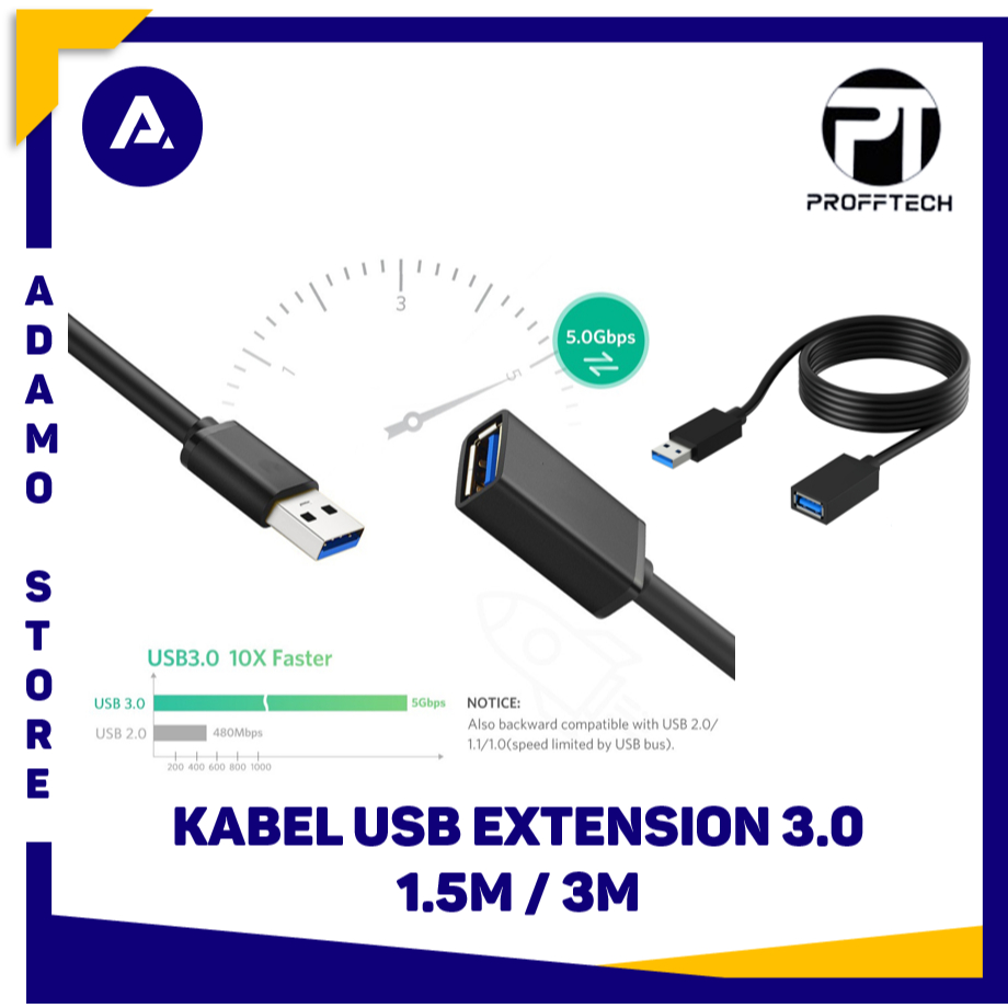 Jual Kabel USB Extension 3.0 High Speed Data Transfer Profftech Male to ...