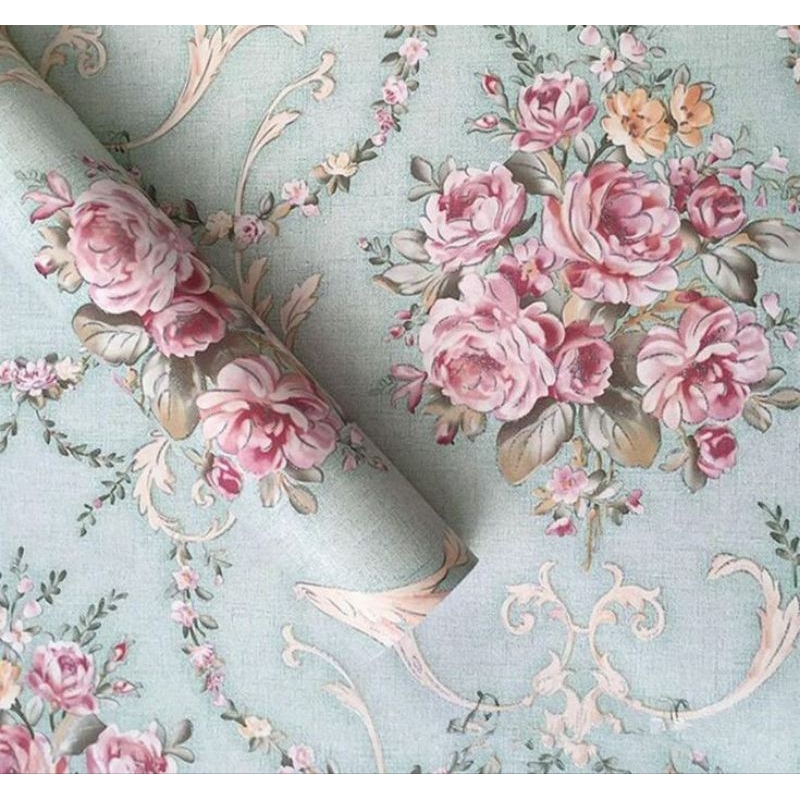 Jual Dekorasi Ruangan Wallpaper Dinding Elegan Motif Shabby Bunga Bahan ...