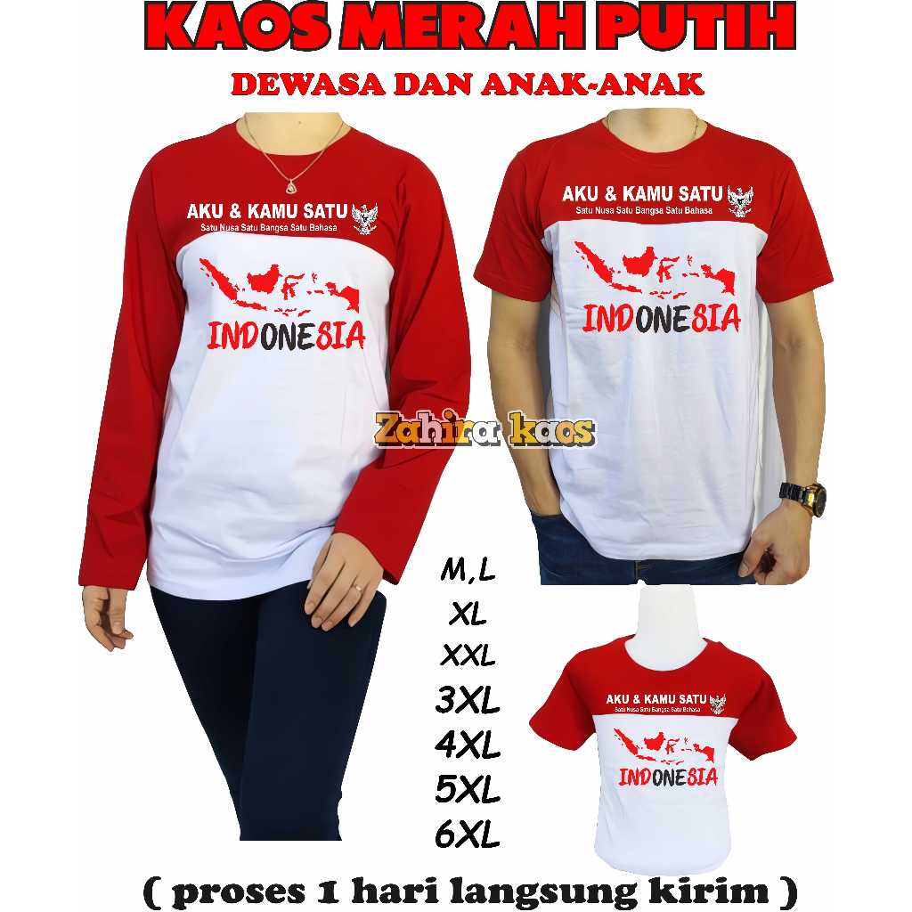 Jual Kaos Indonesia Merah Putih Spesial Kemerdekaan indonesia HUT RI Ready Bigsize Jumbo - anak ...