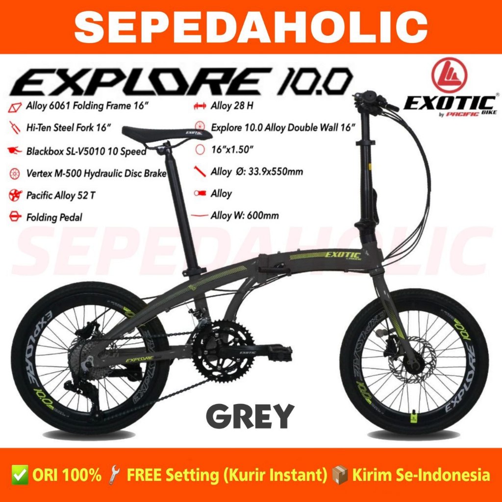 Jual Sepeda Lipat EXOTIC EXPLORE 10.0 Ukuran 16 Inch Alloy 10 Speed Rem ...