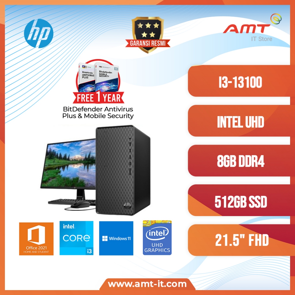 Jual HP PC Desktop M01-F3014D i3 13100 8GB 512GB SSD W11 OHS + Monitor 21.5" | Shopee Indonesia