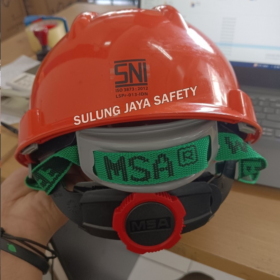 Jual Helm Safety MSA Full Set Plus Fastrack Lengkap / Helm Kerja Proyek Warna Orange Standar SNI ...