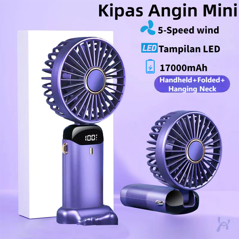 Jual Kipas Angin Mini Portable Lipat USB 17000 mAh Kipas Lipat / Leher ...