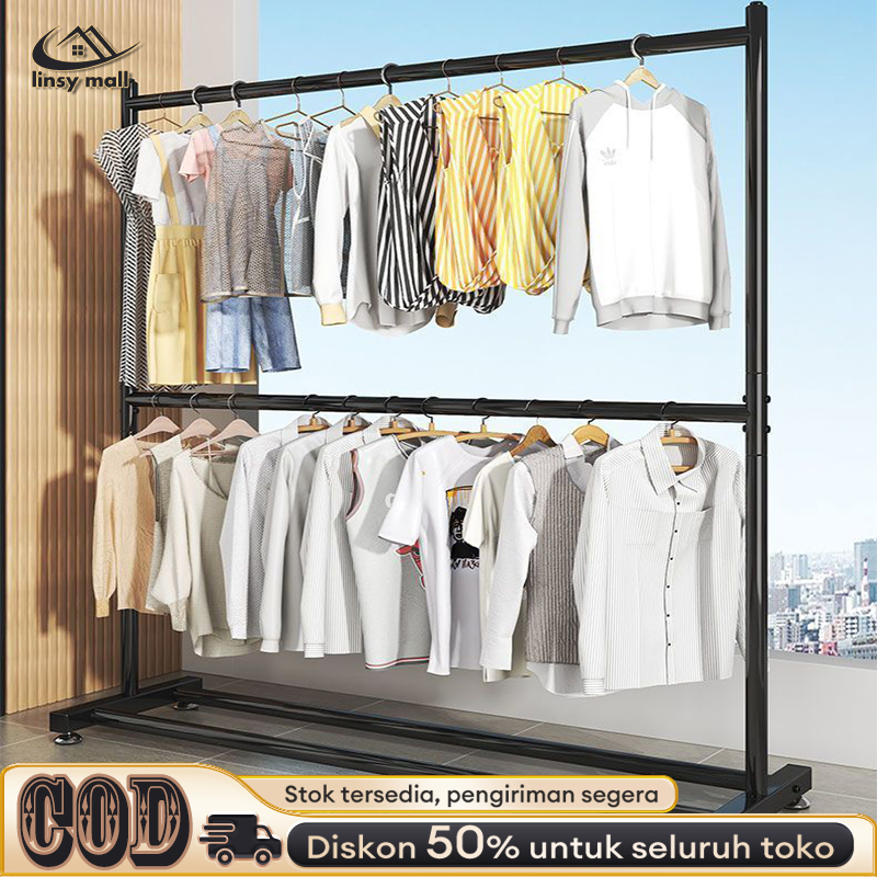 Jual Rak Baju Gantung Berdiri 2 Susun Rak Gantungan Baju Besi Rak Baju ...