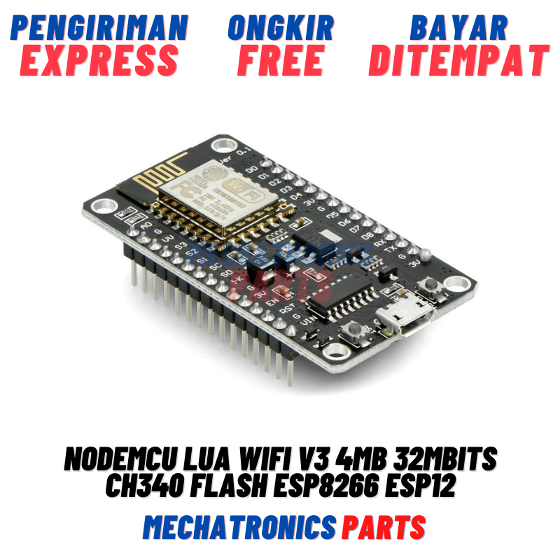 Jual NODEMCU LUA WIFI V3 4MB 32MBITS CH340 FLASH ESP8266 ESP12 BOARD ...