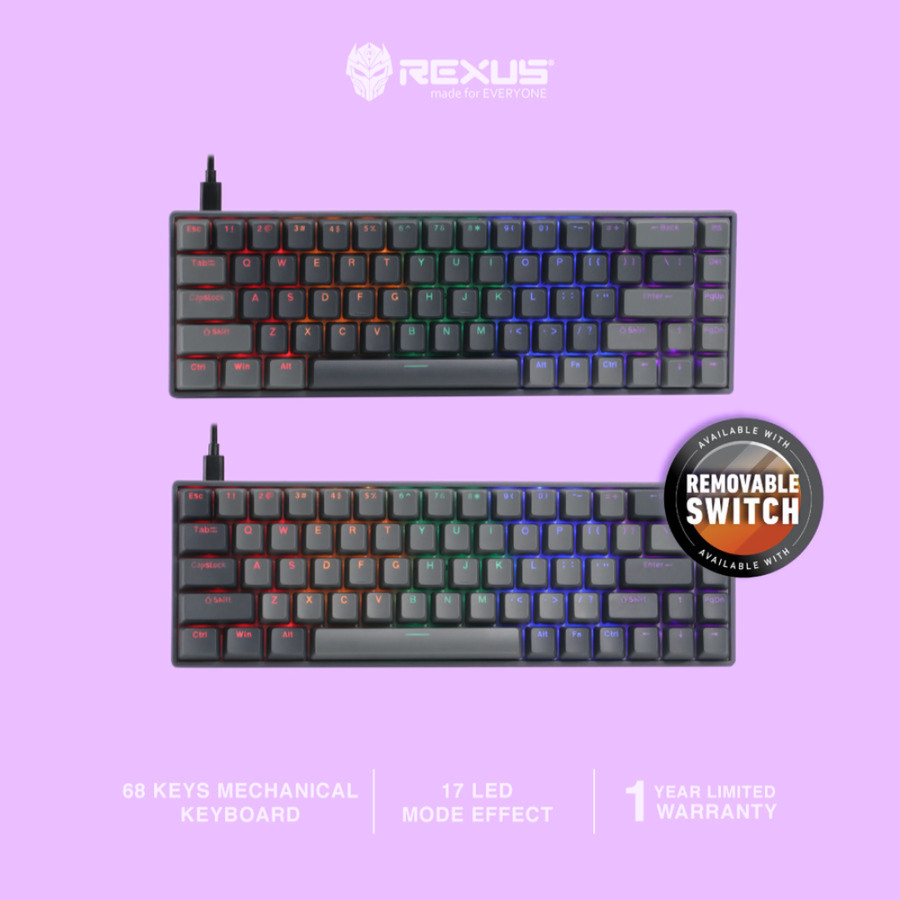Jual Rexus Heroic KX3 60% 68 Keys Size LED Wired Mechanical Keyboard ...