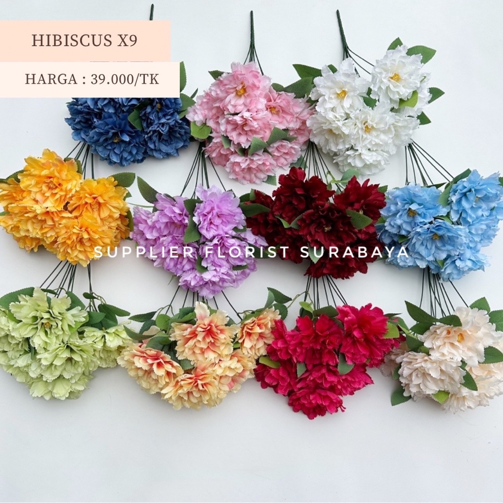 Jual [HIBISCUS X9] 9 KEPALA BUNGA HIBISCUS CABANG 9 BUNGA PALSU ...