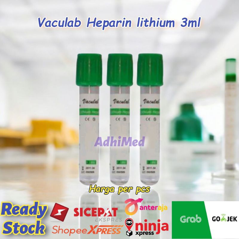 Jual vaculab heparin lithium 3 ml / vacutainer heparin lithium 3 ml ...