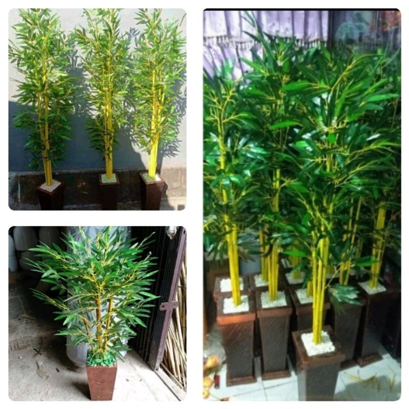 Jual Bambu kuning pot bunga hias artificial imitasi palsu plastik ...