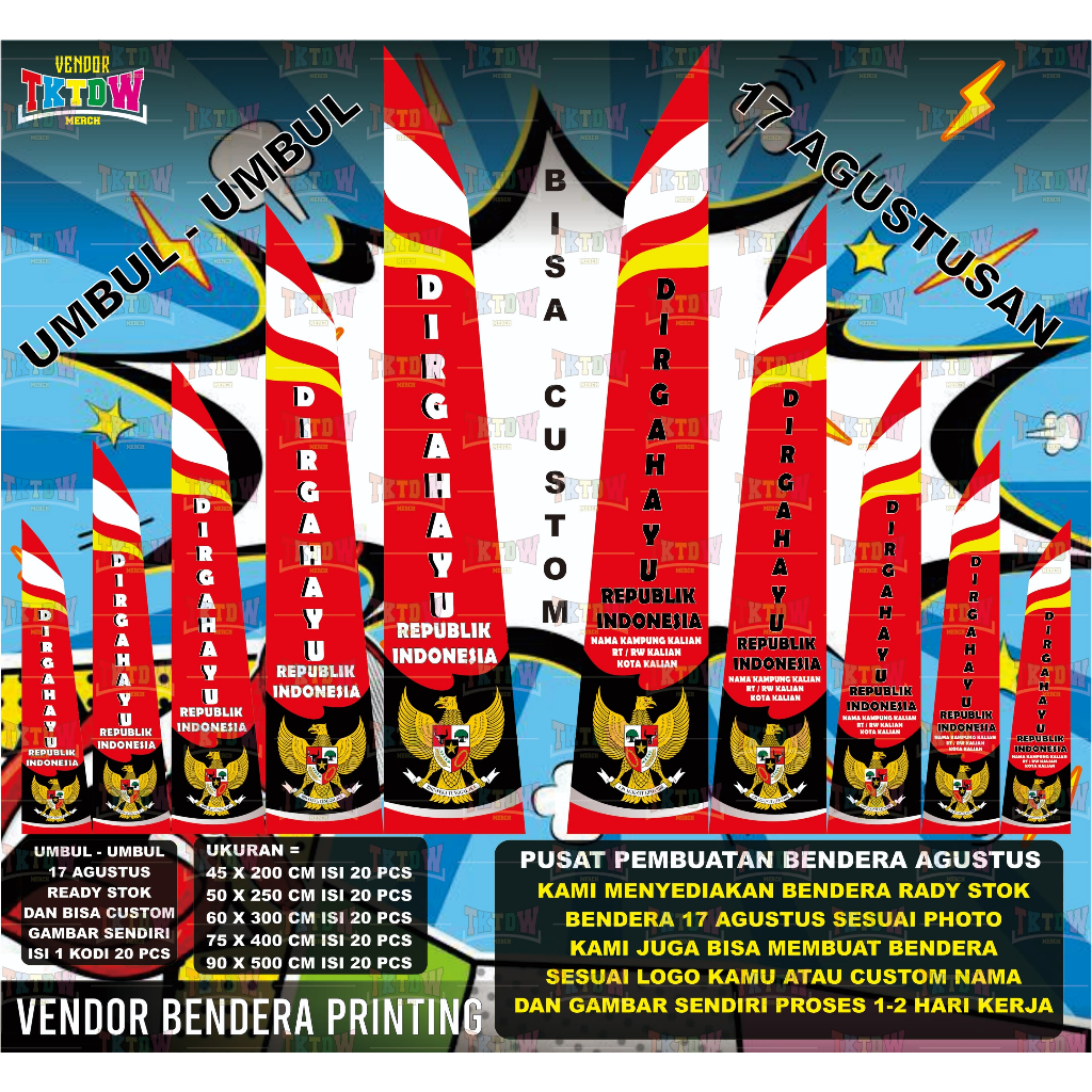 Jual UMBUL UMBUL MERAH PUTIH 17 AGUSTUS BISA CUSTOM ( ISI 1 KODI 20 PCS ...