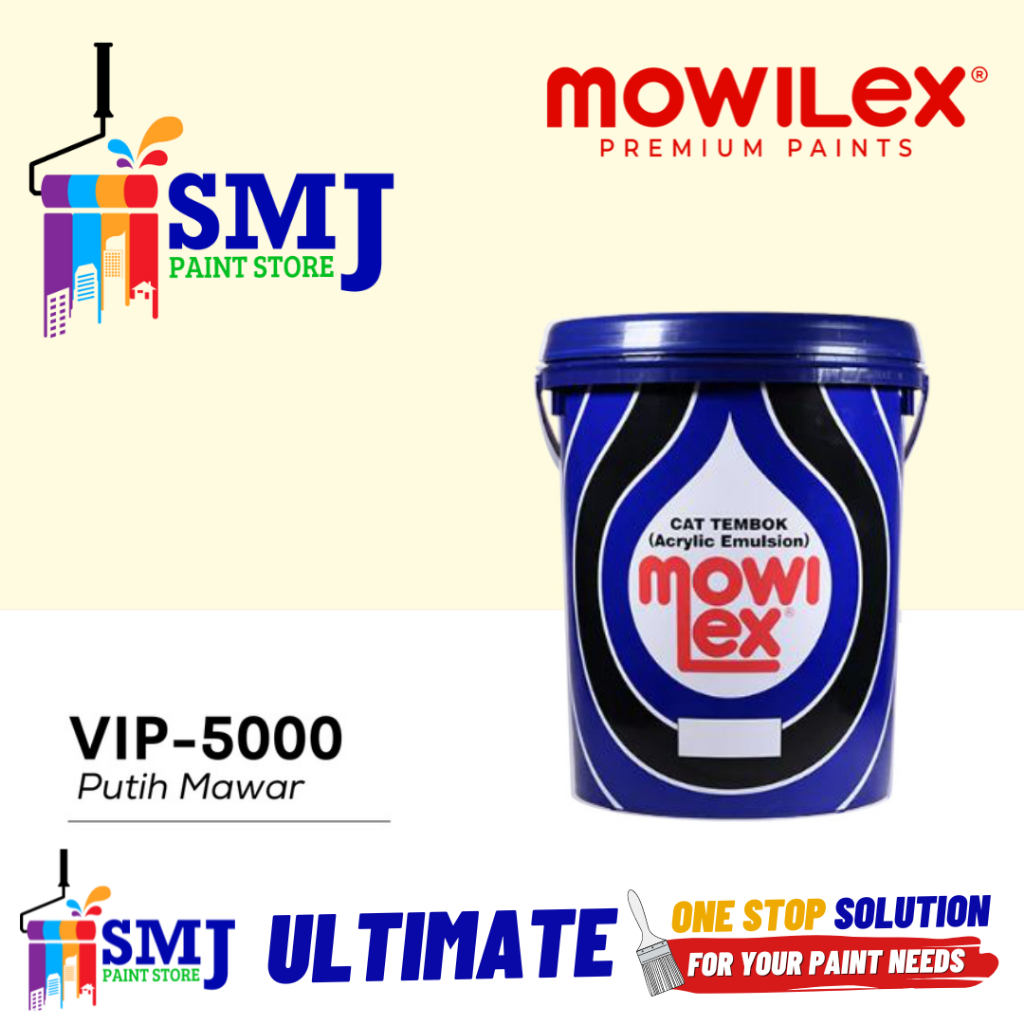 Jual Cat Tembok Interior MOWILEX EMULSION Warna Putih Mawar E5000 / VIP 5000 2,5L | Shopee Indonesia