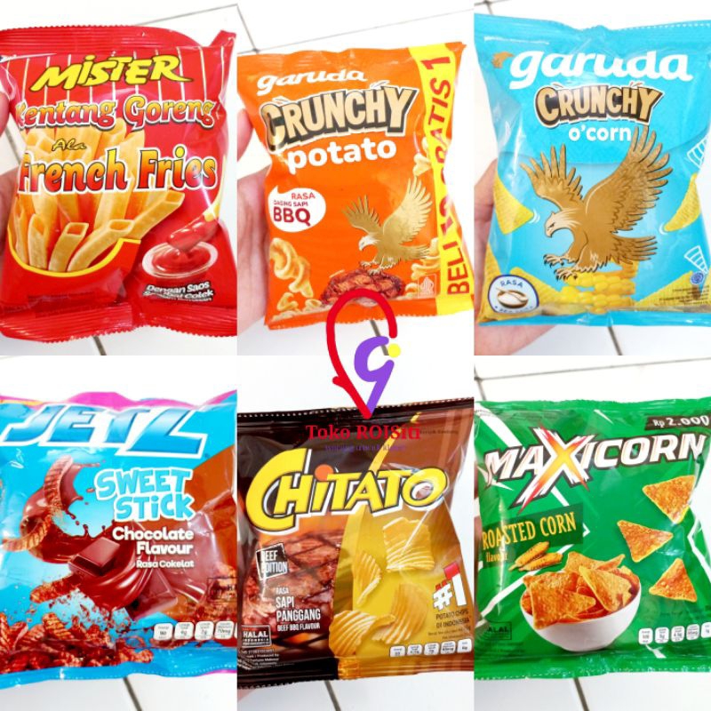 Jual Chiki ciki mister kentang garuda rosta crunchy jetz maxicorn taro ...