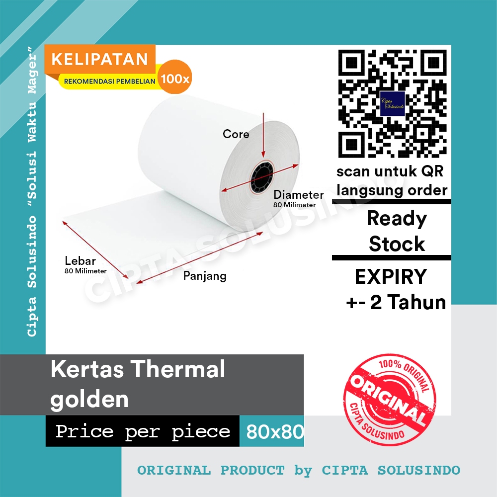 Jual Kertas Thermal Golden 80x80 ( 80mm x 80mm diameter ) | Shopee ...