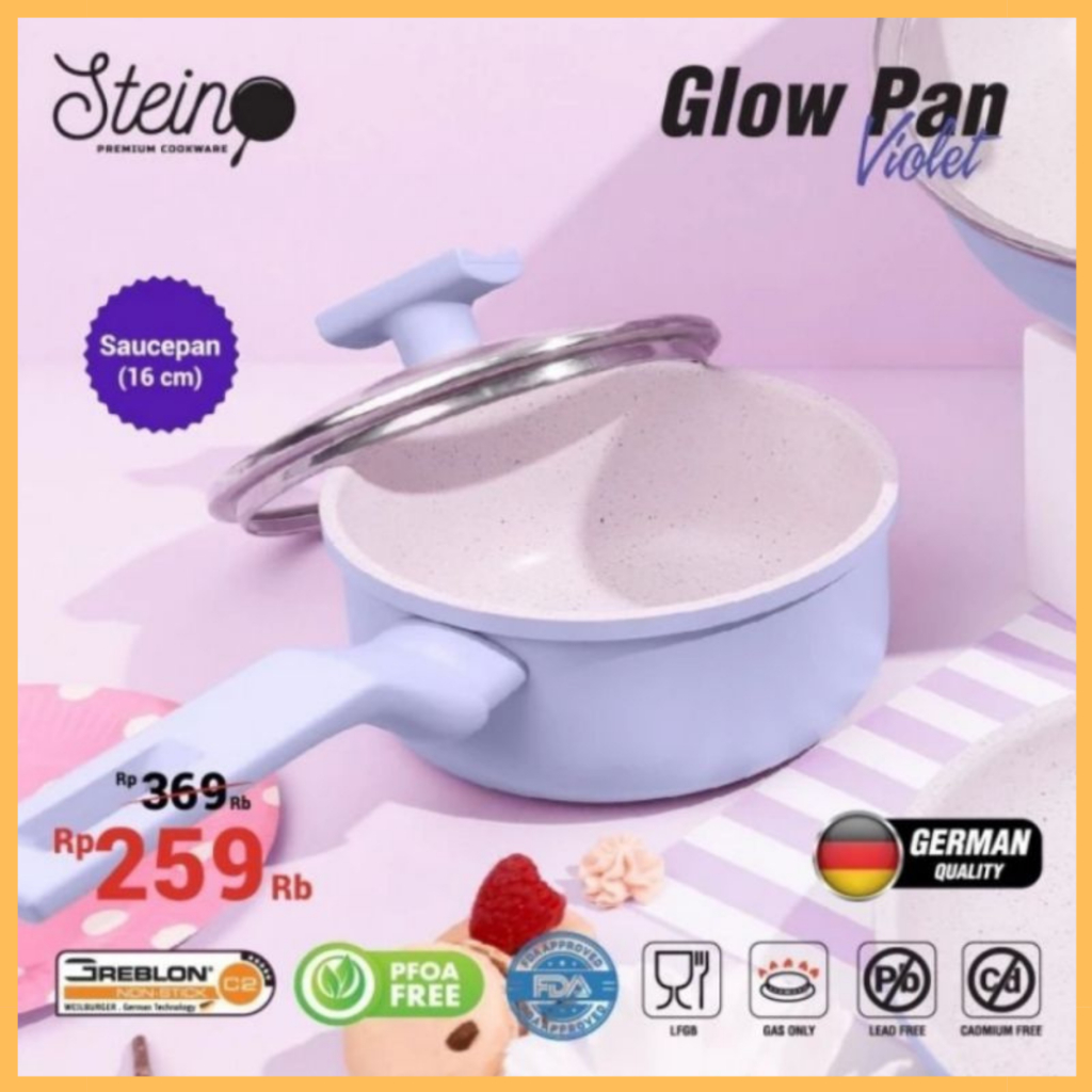 Jual Steincookware glow pan violet sauce pan 16 cm + tutup kaca panci ...