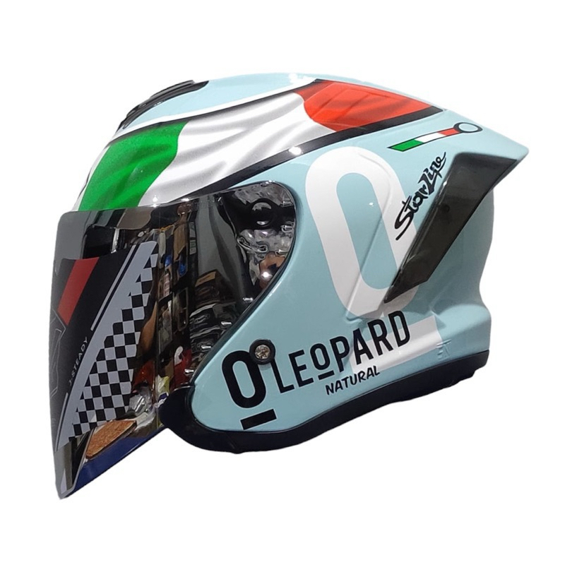 Jual Helm JS ARMOR Half Face Motif Leopard TERBARU Kaca Silver SNI ...