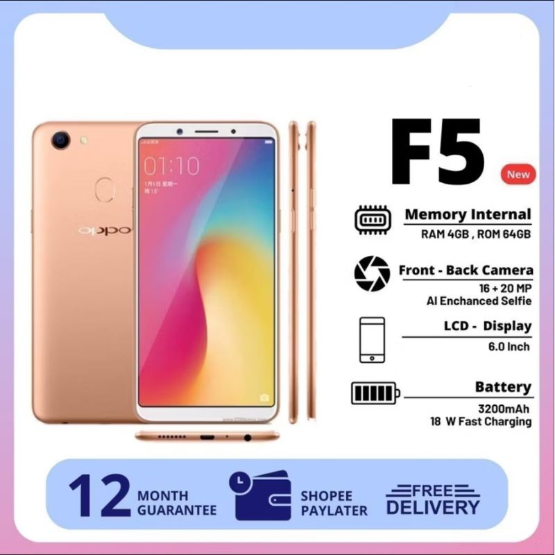 Jual Smartphone Hp Oppo F5 4/64 GB Smartphone Garansi 1 Years | Shopee ...