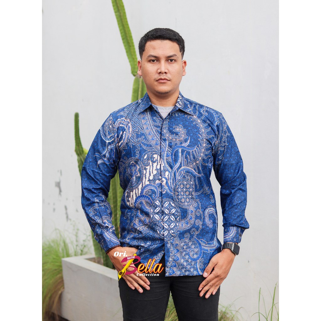 Jual Kemeja Batik Dewasa Lengan Panjang Motif Tulis Biru Langit Reguler ...