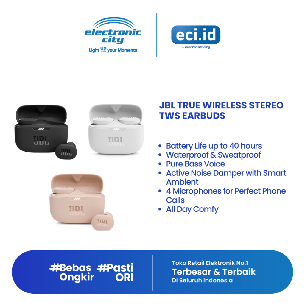 Jual JBL True Wireless Stereo Earbuds - JBL T130 NC TWS | Shopee Indonesia